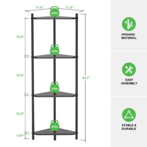 Wisuce Corner Shelf Stand - 4 Tier Black Bamboo Small Corner Bookshelf for Office Kitchen Bedroom Plant Stand Living Room Decor Small Space