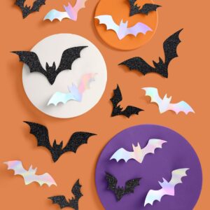 xo, Fetti Halloween Bat Wall Decor - 50 pcs. | Spooky Season Decoration, Haunted House Party Signs, Adhesive Bat Decor, Black and Silver Backdrop