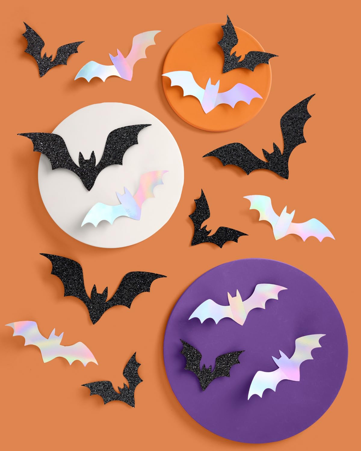 xo, Fetti Halloween Bat Wall Decor - 50 pcs. | Spooky Season Decoration, Haunted House Party Signs, Adhesive Bat Decor, Black and Silver Backdrop