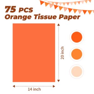 Simetufy Orange Tissue Paper for Gift Bags, 75 Sheets 14 x 20 Inches Orange Wrapping Paper for Packaging, Tissue Paper Bulk for Fall, Halloween, Thanksgiving, Birthday, Holiday Decor and DIY Crafts