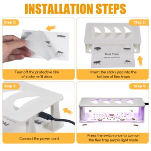 Flea Traps for Inside Your Home, Flea Trap with Adjustable Light Modes & 4 Flying Insect Trap Sticky Refill Pads, Pest Trapper for Fleas, Flies, Mosquitoes (2, White)