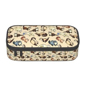 qhwlr hairy ferret print pencil case large capacity pen pouch for interlayer adults cosmetic bag supplies ﻿, black