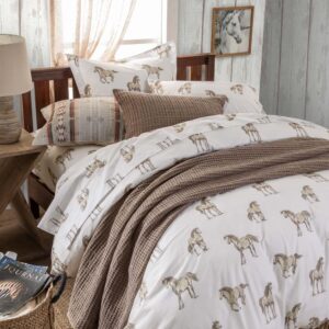 rod's – easy rider horse (duvet cover set) - western – tan brown white - 3 piece king duvet set - duvet (106x94) - 2 king shams (20x36) - cotton