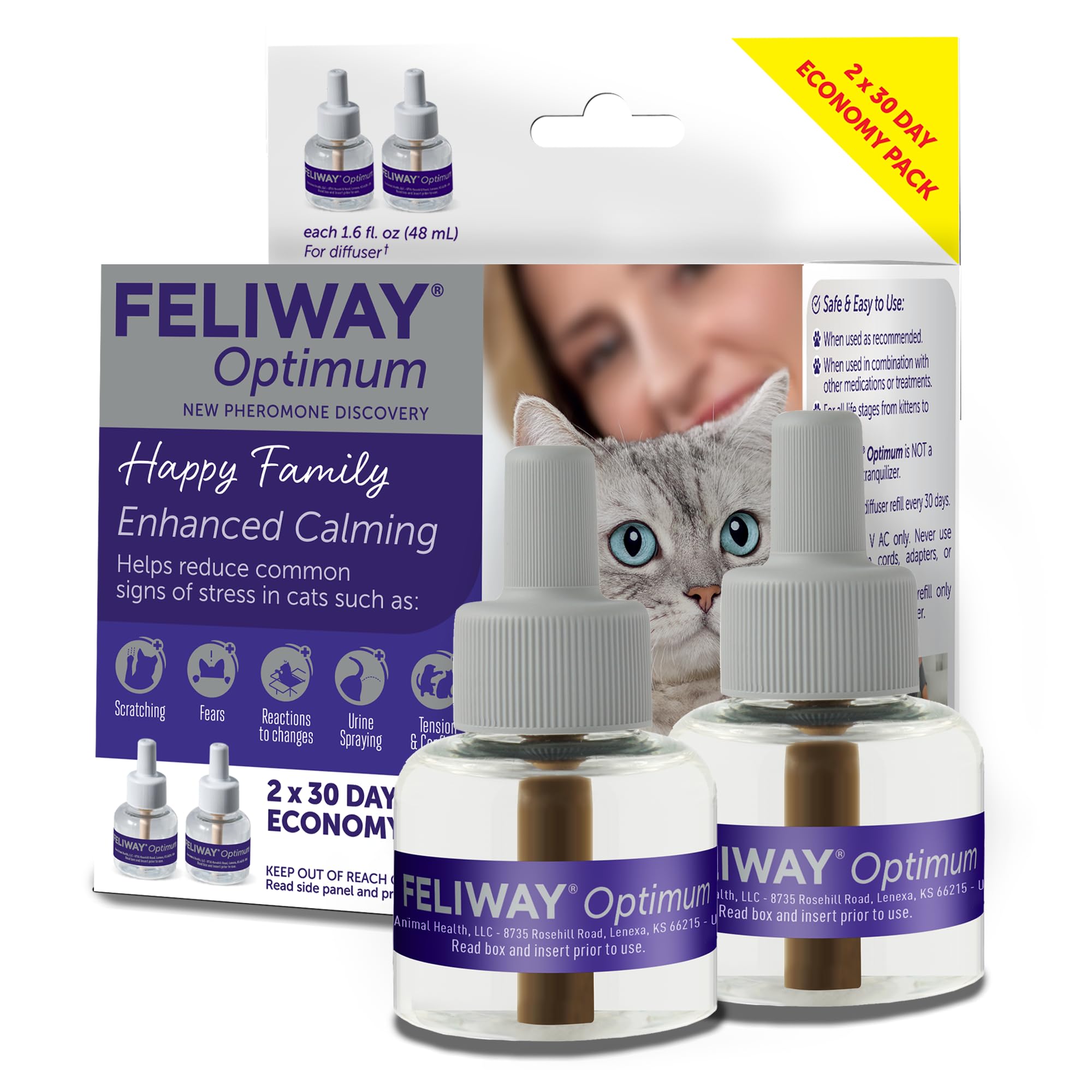 FELIWAY Optimum, Enhanced Calming Pheromone 30-Day Refill – 2 Pack