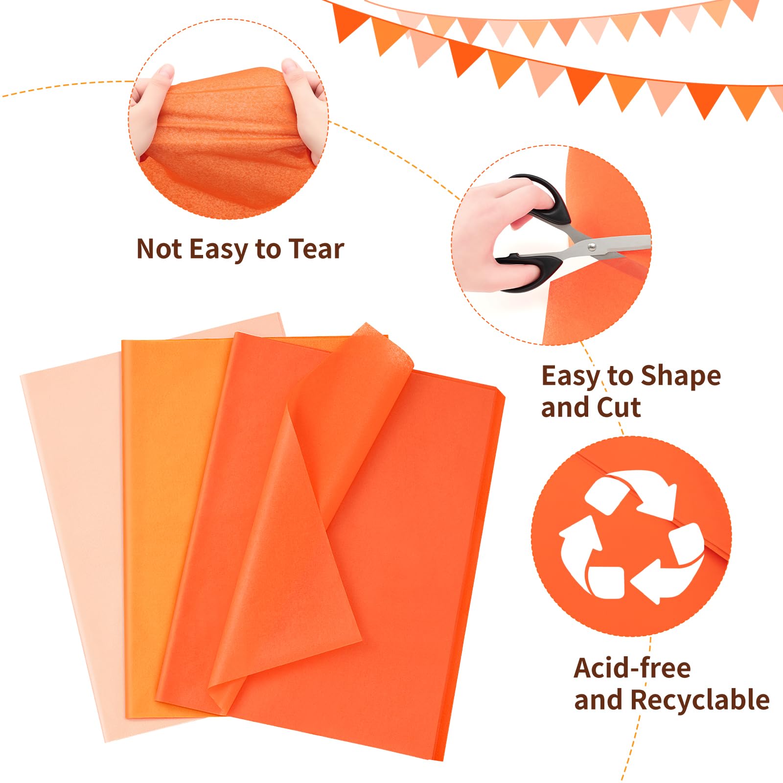 Simetufy Orange Tissue Paper for Gift Bags, 75 Sheets 14 x 20 Inches Orange Wrapping Paper for Packaging, Tissue Paper Bulk for Fall, Halloween, Thanksgiving, Birthday, Holiday Decor and DIY Crafts