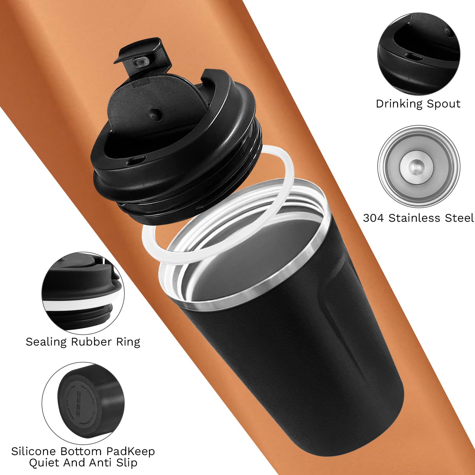 Travel coffee mugs spill-proof and leak-proof, reusable coffee cups with lids, stainless steel vacuum thermos coffee tumblers,thermal insulation cups for men and women hot & cold drinks