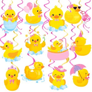 pink rubber duck hanging swirls rubber duck birthday decorations 20pcs duck party hanging decorations yellow duck ceiling streamers for girls duck themed baby shower supplies