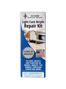 clear - upgraded quartz countertop repair kit - granite repair kit - chip repair kit for quartz, granite, marble, corian, porcelain, acrylic, edge chips and more - himg surface repair