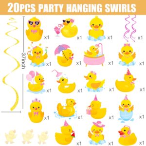 Pink Rubber Duck Hanging Swirls Rubber Duck Birthday Decorations 20PCS Duck Party Hanging Decorations Yellow Duck Ceiling Streamers for Girls Duck Themed Baby Shower Supplies