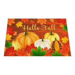 hello fall welcome mat for front maple leaf pumpkin doormat non-slip entrance mat for home bedroom living room outside yard floor patio 17.9" x 29.9"