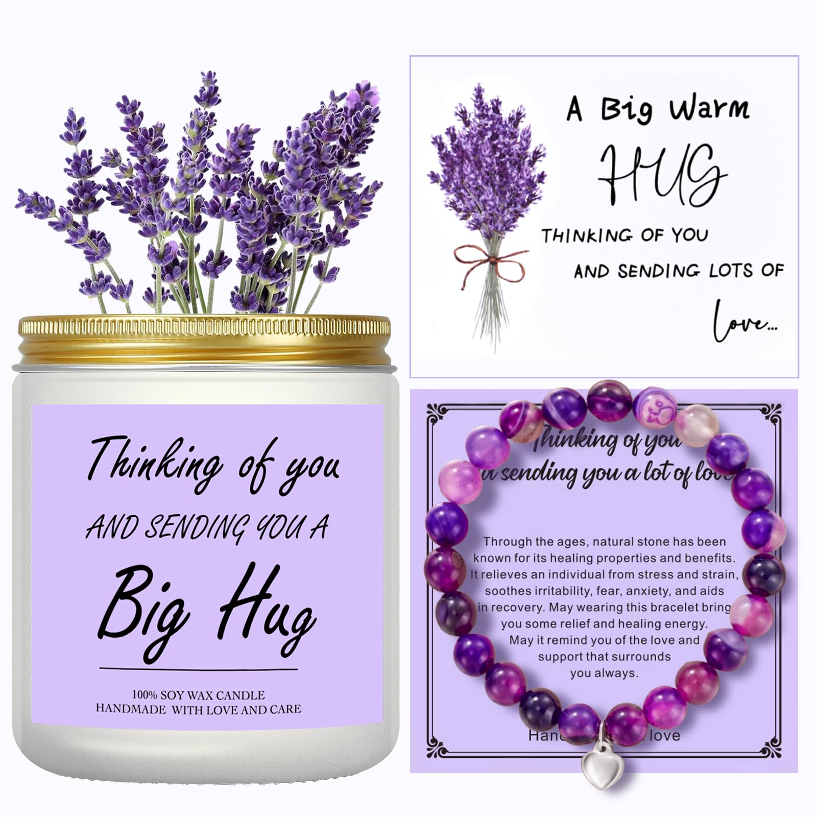 Get Well Soon Gifts for Women, Thinking of You Gifts for Women After Surgery Recovery, Lavender Scented Candle, Thoughtful Gifts Feel Better Cheer Up Gifts for Women with Bracelet & Greeting Card