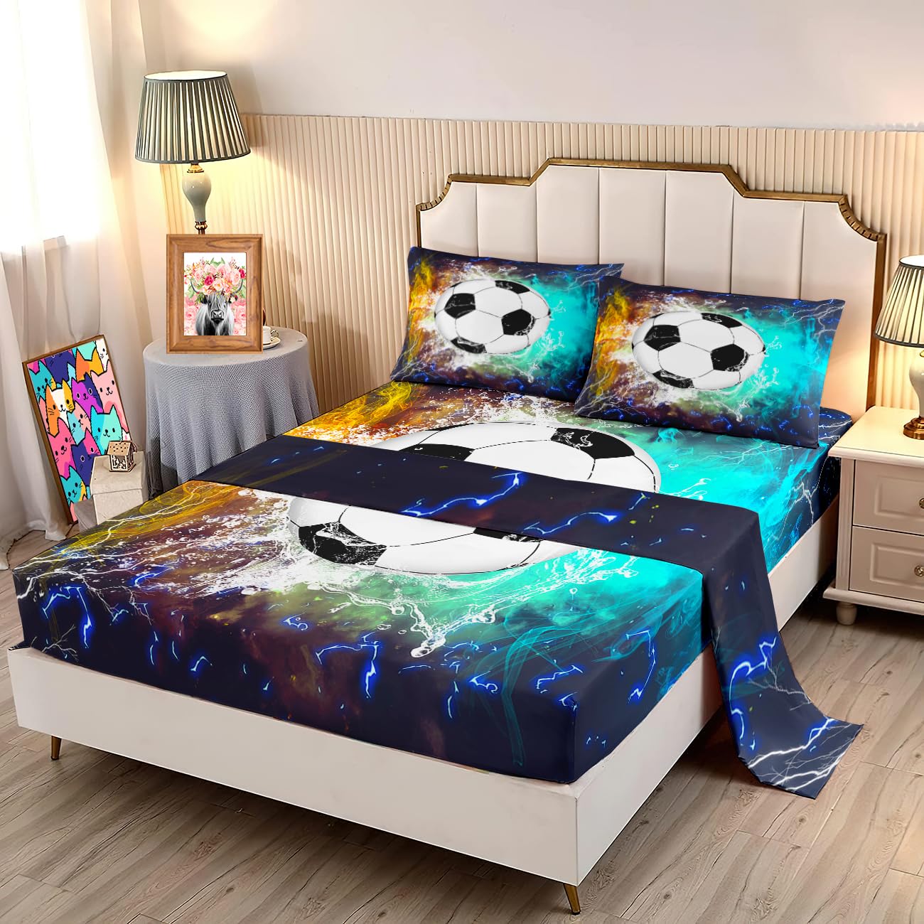 WJLBKGU Soccer Sheets Twin - 3PCS, Sports Bedding Sets for Boys Kids Soccer Bed Sheet, Football Bedding Soccer Sheets Twin Kids Sheets Bed Sheets Set, 1 Flat Sheet + 1 Fitted Sheet + 1 Pillowcases