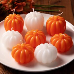 ebaokuup 8 pcs fall pumpkin shaped candles,thanksgiving unscented pumpkin candles,white orange pumpkin candles for halloween party home decoration holiday atmosphere