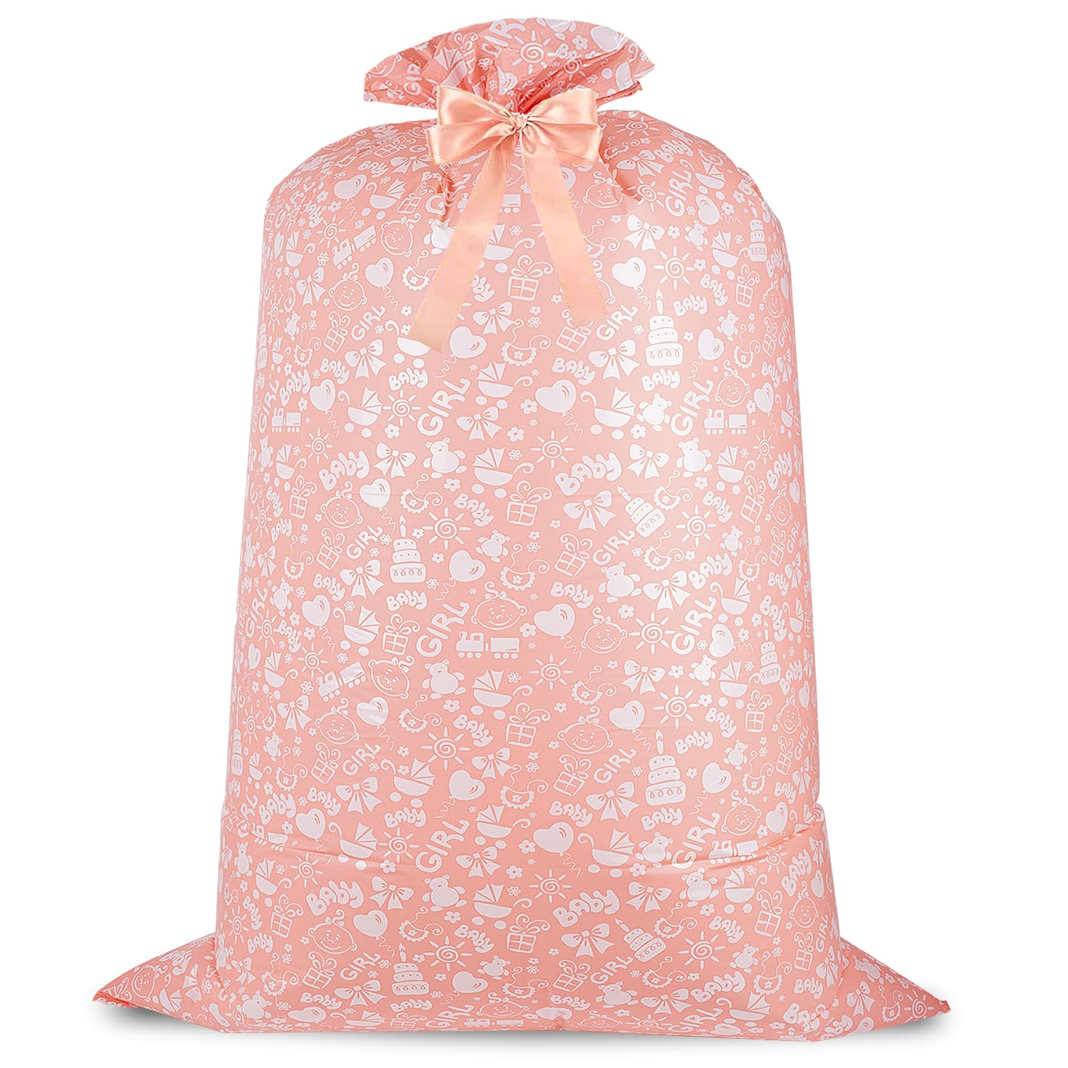 Jaywayang Extra Large Plastic Gift Bag, Jumbo Baby Girl Gift Bag with Ribbon and Tag for Birthday, Baby Shower Giant Gifts Wrapping (60" Pink)