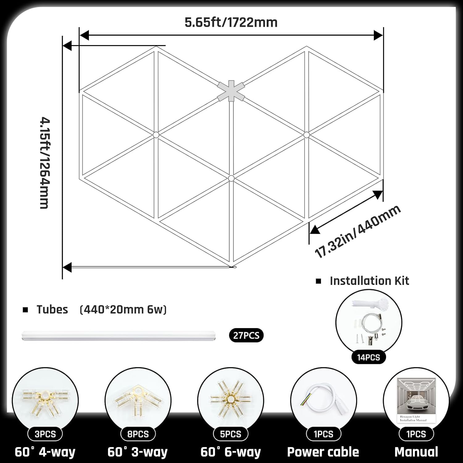 X-Litall Hexagon Garage Lights, Super Bright Garage Lights Ceiling Led Hexagon 27 Pack 6500K for Gym, Basement, Warehouse,Auto Beauty Shop,Car Care Wash Room