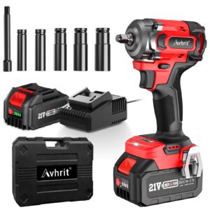 avhrit 3/8" impact wrench cordless, brushless electric impact gun max torque 330ft-lbs(450n.m) w/ 4.0ah battery, charger, 5 sockets, power impact wrenches for car home, tire repair