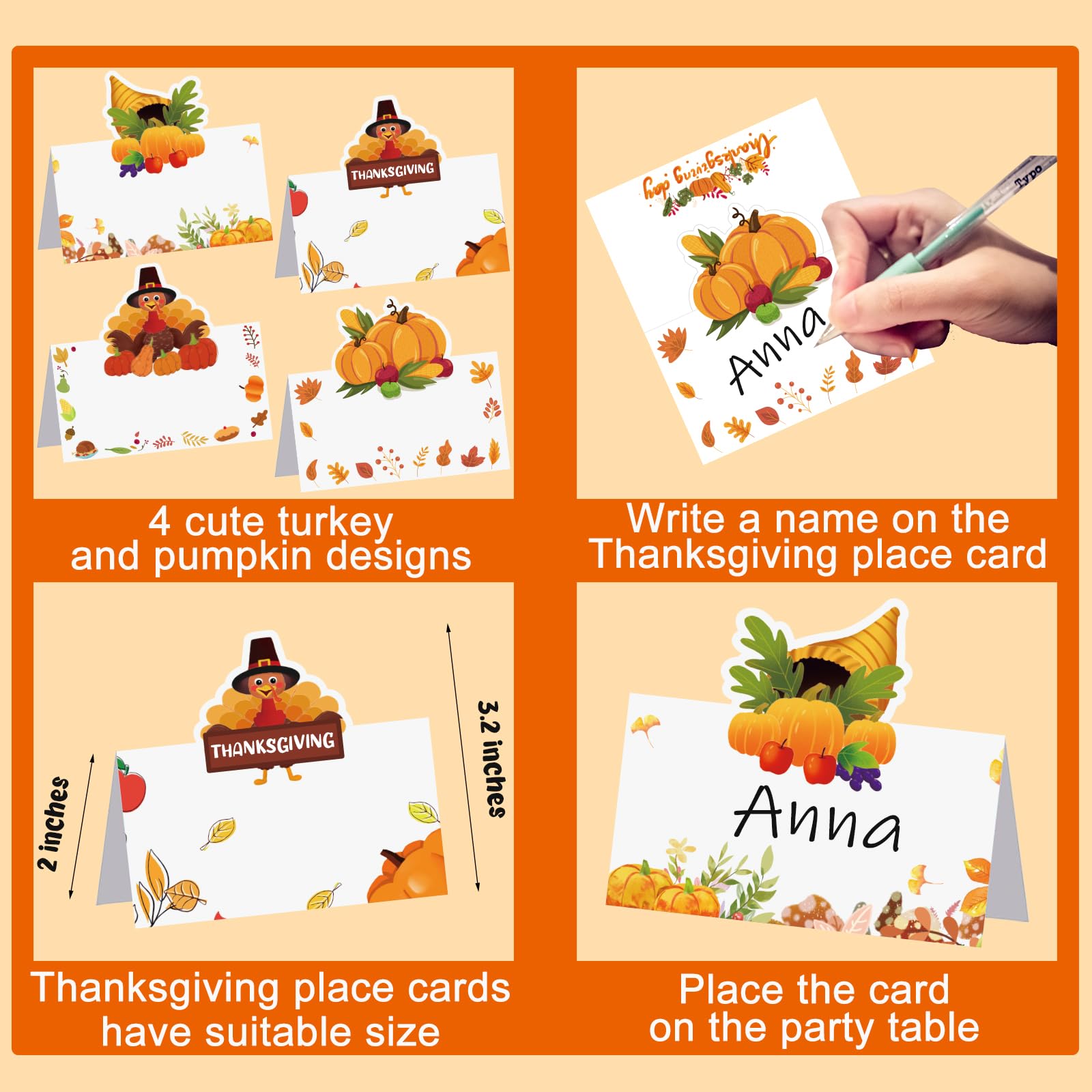 Thanksgiving Table Place Cards Turkey Tent Name Cards 24 Pcs Guest Thanksgiving Food Label Fall Party Supplies