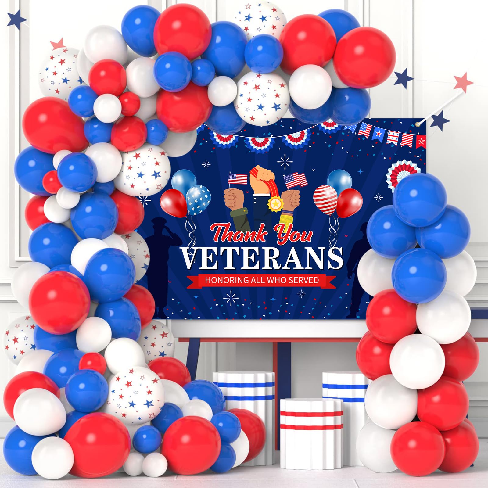 Avezano Veterans Day Banner Thank You Veterans Backdrop Patriotic Decor Veterans Day Memorial Day Decorations Thank You Veterans Supplies for Party Banner 70.8 x 43.3 Inch