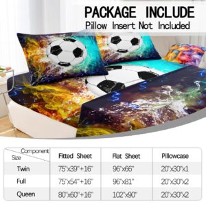 WJLBKGU Soccer Sheets Twin - 3PCS, Sports Bedding Sets for Boys Kids Soccer Bed Sheet, Football Bedding Soccer Sheets Twin Kids Sheets Bed Sheets Set, 1 Flat Sheet + 1 Fitted Sheet + 1 Pillowcases