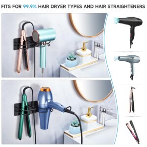 Hair Dryer Holder Wall Mount, Hair Straightener Holder Hairdryer Holder for Bathroom, Blow Dryer Holder Black, Hair Tool Organizer, Stainless Steel Hair Dryer and Curling Iron Holder for Vanity Salon