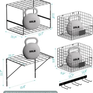 Niovrooro Garage Shelving Wall Mounted with Wire Baskets and Hooks,Basement Hanging Storage and Organizers,Heavy Duty Organization Shelves,Wall Storage Rack