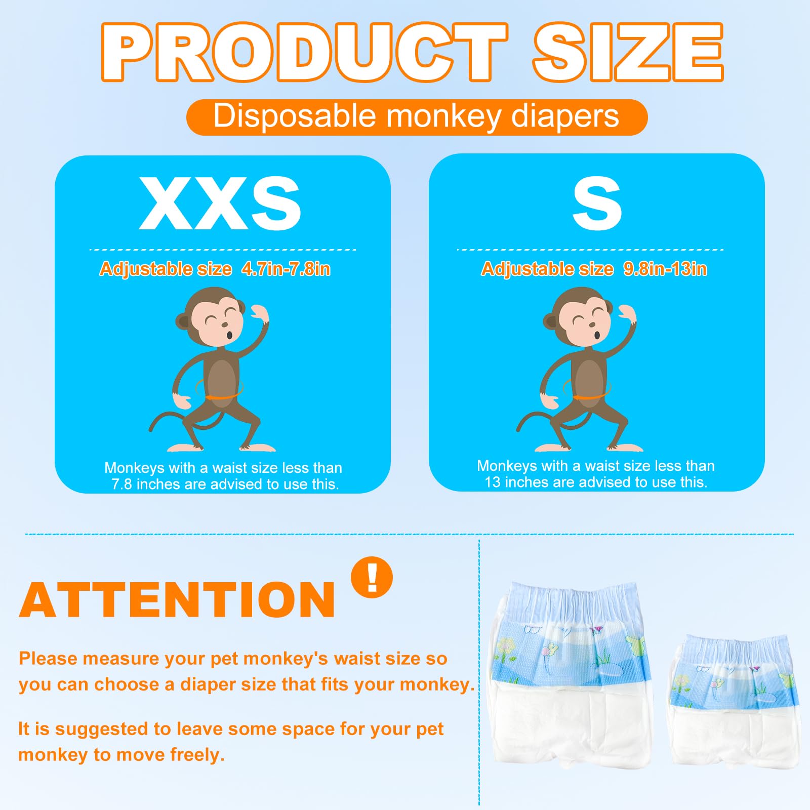 Disposable Monkey Diapers,Marmoset Diapers with Adjustable Elastic Waistline,Monkey Diapers for Pet Monkeys,Ultra Absorbent Leak-Proof,for Marmosets、Capuchin Monkeys、Proboscis Monkey Etc.(20PCS) (s)