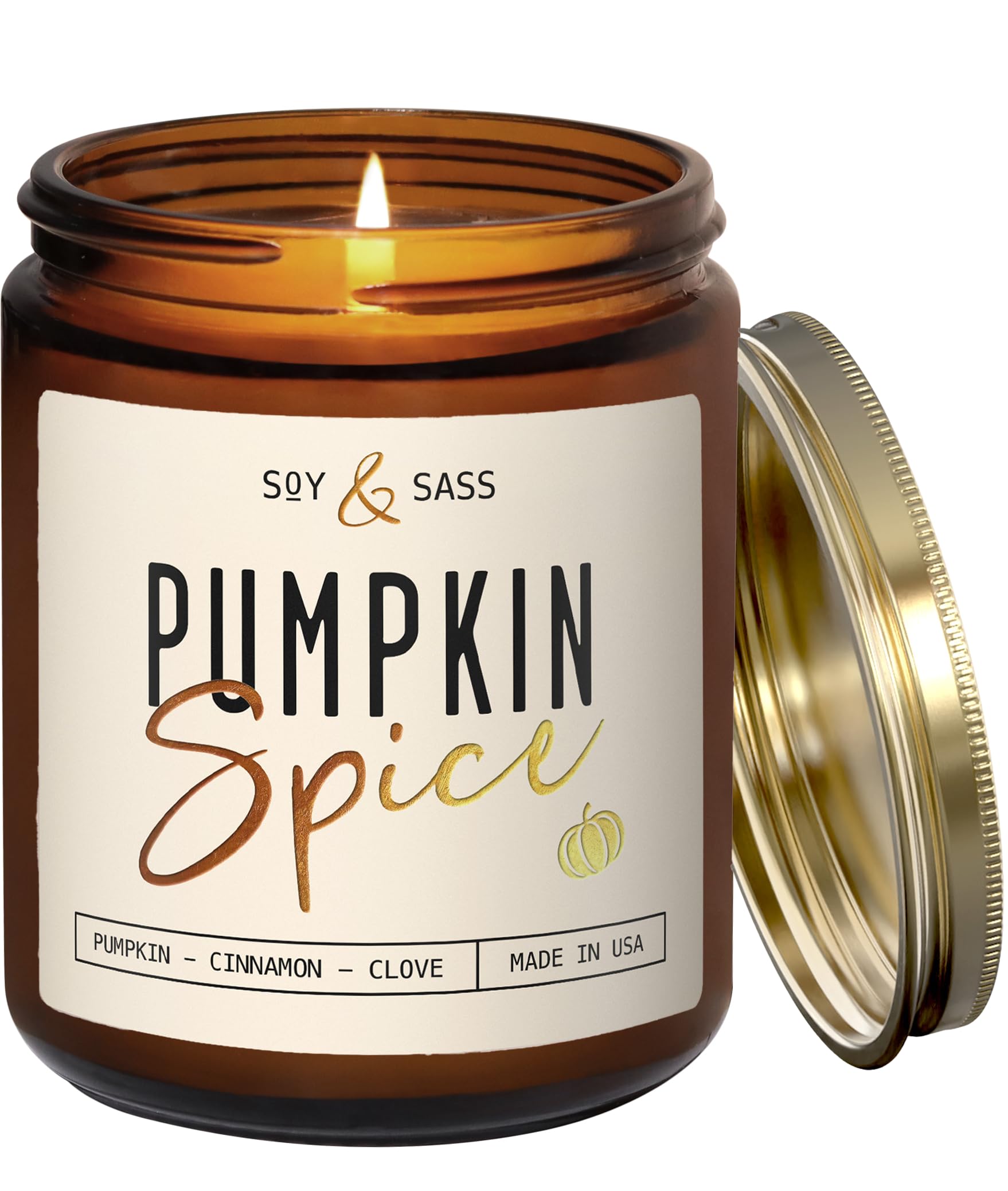 Pumpkin Spice Candle, Fall Candles - 'Pumpkin Spice' Pumpkin Candle, Autumn Scented Soy Candles for Home, Fall Scented Candles for Home, Fall Home Décor, 9oz Reusable Jar, 50Hr Burn, Made in USA