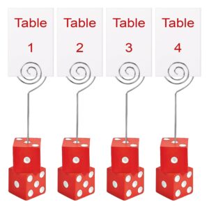 bunco table number stands with table numbers 1-4. perfect for any bunco or casino themed party party. heavy red acrylic dice table number stands with premium gloss finish. bunco supplies.