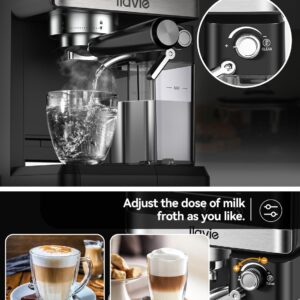 ILAVIE Espresso Machine Cappuccino Latte Coffee Espresso Maker, Auto Milk Frother for Smooth Milk Bubbles, Detachable Milk reservoir, 20 Bar High Pressure