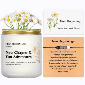 new chapter gifts, new beginnings gifts for women, congratulation gifts for women, new job gifts for women - lavender scented candle, break up, new job, engaged, bracelet & greeting card gifts set