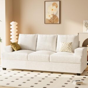 zelimon couches for living room, 89" sofa couch with extra deep 3 seats, tool-free setup sofa bed, modern cotton chenille fabric sleeper sofa for small spaces, living room, bedroom, apartment, beige