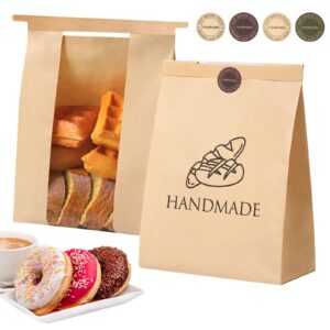 45 pack paper bread bags for homemade bread,tin tie tab lock sourdough bread baking bag,large loaf bag with clear window for bread packaging storage,48 label seal stickers use for bakery paper bags