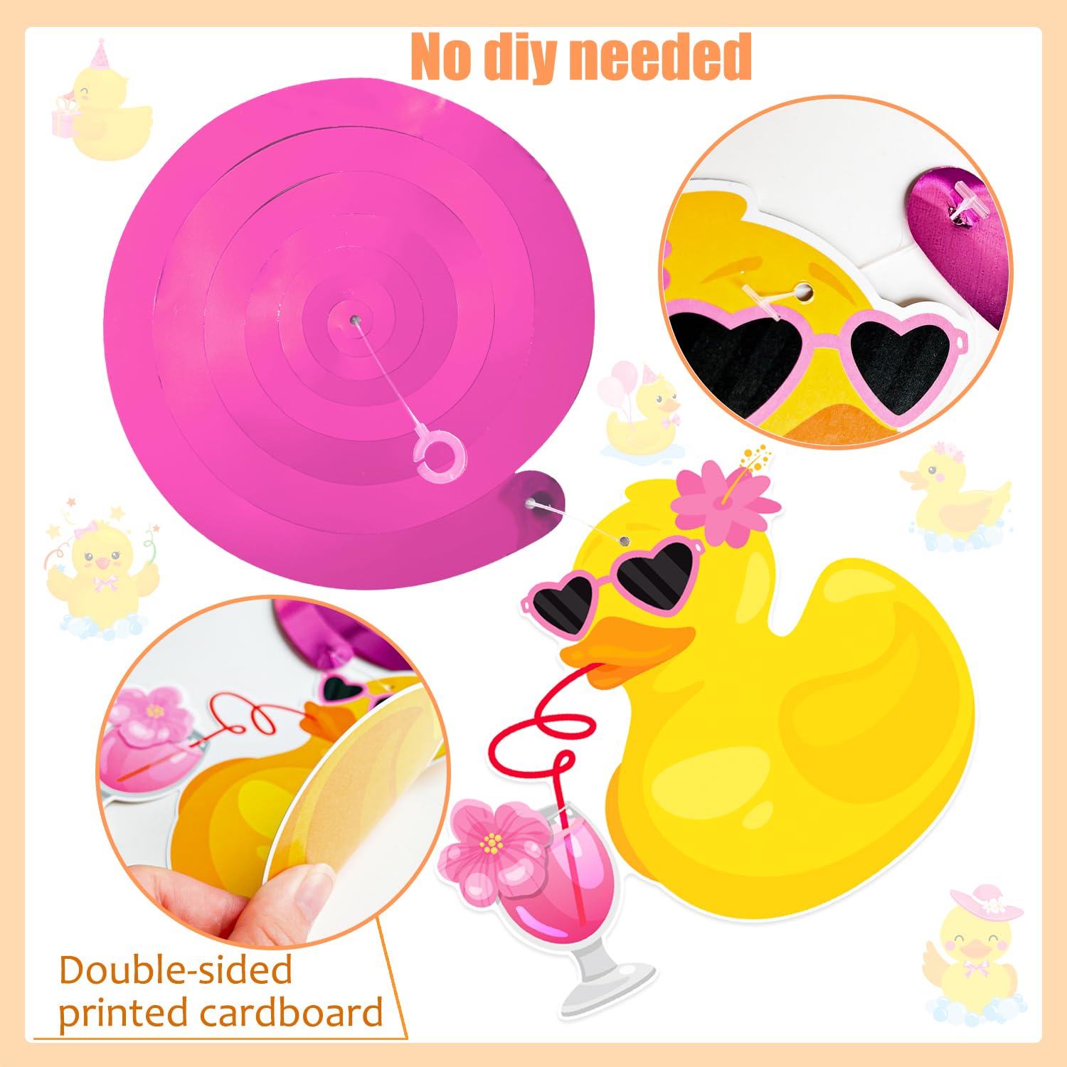 Pink Rubber Duck Hanging Swirls Rubber Duck Birthday Decorations 20PCS Duck Party Hanging Decorations Yellow Duck Ceiling Streamers for Girls Duck Themed Baby Shower Supplies