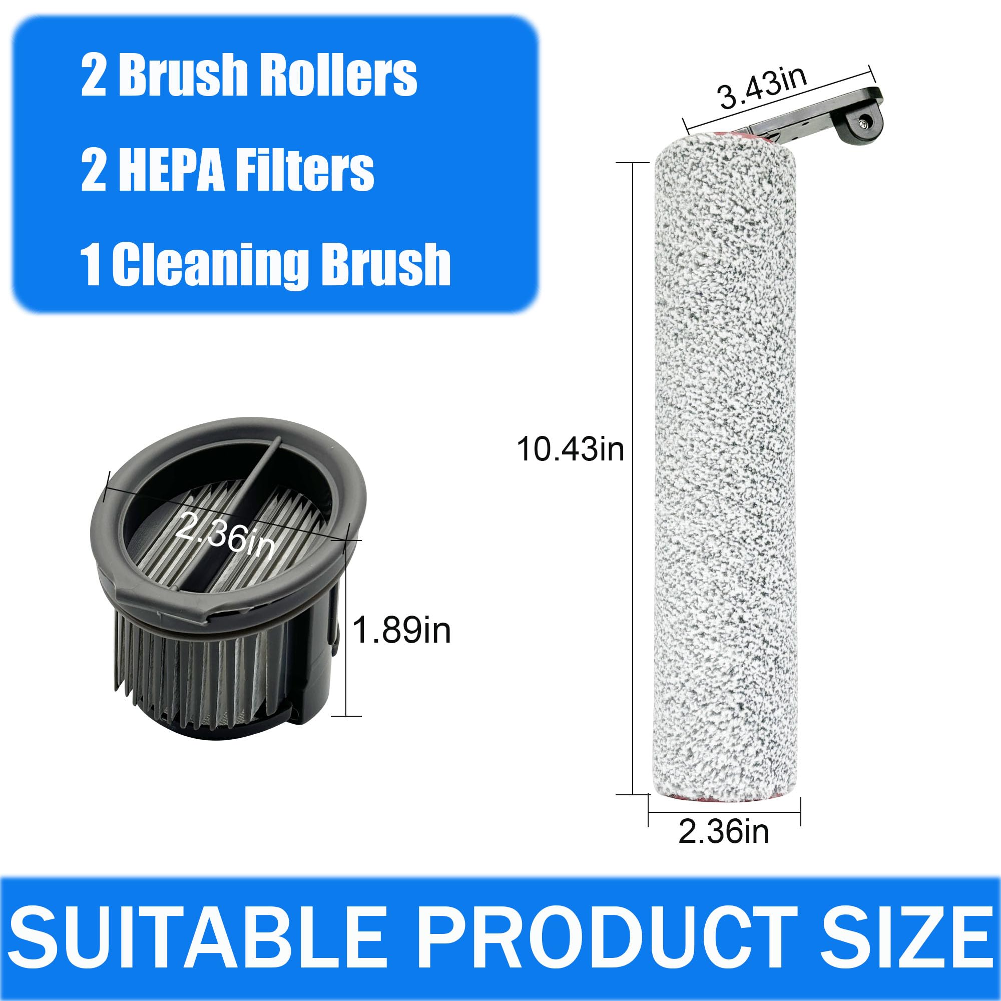 Brush Rollers and Filters Replacement Compatible with Dreame H14 Vacuum Cleaner- 2 Brush Rollers + 2 Vacuum Filters + 1 Cleaning Tool