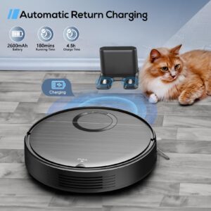 Robot Vacuum and Mop Combo, 2 in 1 Mopping Robot Vacuum Cleaner with Schedule, Wi-Fi/App/Remote, 2000Pa Max Suction, Self-Charging Robotic Vacuum, Slim, Ideal for Hard Floor, Pet Hair, Low-Pile Carpet