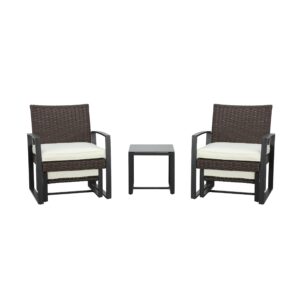 lokatse home 5 pieces patio furniture, outdoor conversation sets rattan wicker chairs with soft cushion, ottomans and coffee table for balcony poolside front porch deck, beige