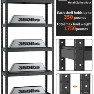 5-Tier Adjustable Metal Storage Shelves,Heavy Duty 1750 lbs Capacity Shelving,Waterproof Rust-Resistant Tool-Free Assembly Multi-Functional Garage Shelves Utility Shelf Rack 15.75"Dx31.5"Wx72"H