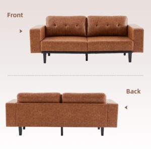 SOMEET Leather Sofa Couches for Living Room, 79” Oversized Loveseat Sofa, 3 Seat Mid Century Modern Couch, Faux Brown Leather Couch, Love Seat Comfy Sofas with Solid Leg, Bedroom Couch, Cognac Tan