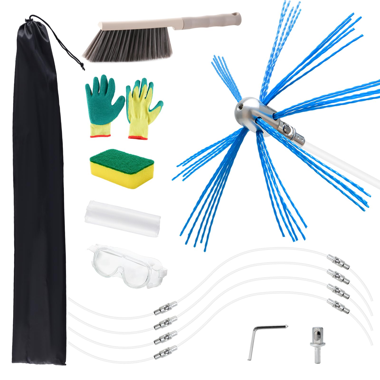 Bluesea 27 Feet Chimney Sweep Kit Pro Version, Chimney Cleaning Kit with Aluminum Chimney Brush and Ergonomic Connection System, Rich Accessories for Fireplace Flue Home Use, 8 Rods