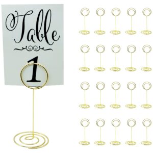 20 Pcs Golden Table Number Holders - Perfect For Weddings, Birthdays, Restaurants and Parties. 3.3 inches Holders with 20 Beautiful Cards (Gold)