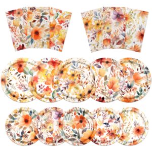 juweked 60pcs fall plates and napkins sets fall floral paper plates and napkins thanksgiving tableware set fall party decorations for bridal shower autumn party supplies fall harvest decorations