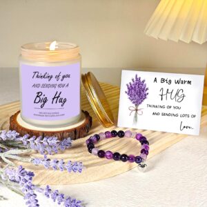 Get Well Soon Gifts for Women, Thinking of You Gifts for Women After Surgery Recovery, Lavender Scented Candle, Thoughtful Gifts Feel Better Cheer Up Gifts for Women with Bracelet & Greeting Card