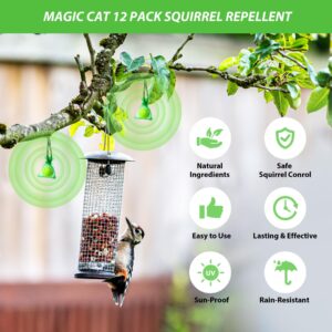 MAGIC CAT Squirrel Repellent Outdoor, 12 Pack Natural Peppermint Oil Squirrel Deterrent for Indoor Attic Pet Family Safe, Rodent Repellent to Keep Squirrel Chipmunk Away from Bird Feeder Garden Yard