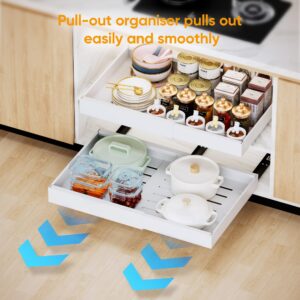 2 Pack Expandable Pull Out Cabinet Organizer Adhesive, Peel And Stick Slide Out Drawers for Kitchen Cabinets,Cabinet Pull Out Shelves For Kitchen Pantry Organization Adjustable Width 12.6"-21"