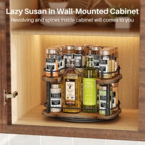 Lazy Susan Organizer Spice Rack for Cabinet - Height Adjustable Rotating Lazy Turntable Spice Organization for Table Top Pantry Kitchen, Wood Lazy Susan 10 inches Black