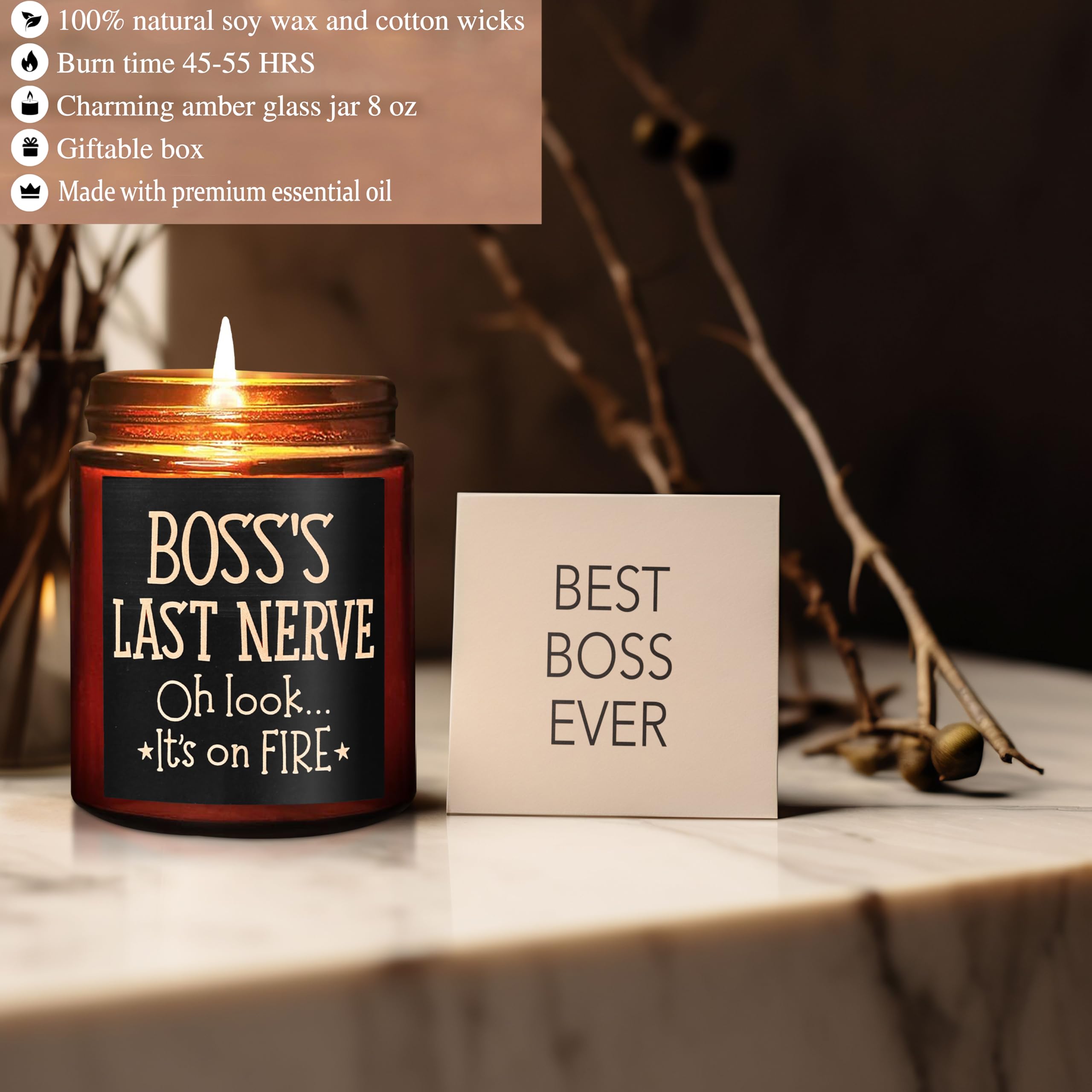 Briojoy Gifts for Boss - Boss's Last Nerve Candle - Best Boss Candle Gifts for Women Men - Relaxing Gift for Her Him - Funny Birthday Gifts for Coworker Female Boss Lady - Natural Soy Candle for Home