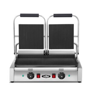 kws pm-23 3400w electric panini press maker with grooved top & bottom sandwich toasting grill – 19″ x 9″ cooking surface