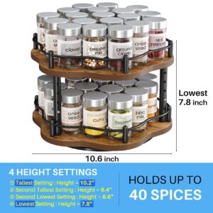 Lazy Susan Spice Rack Organization for Cabinet - Adjustable Height Lazy Turntable Spice Organizer for Countertop Kitchen Pantry Storage, 2 Tier 10 Inch Seasoning Organizer, Black