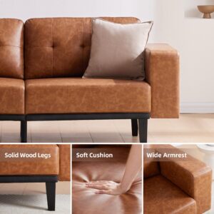 SOMEET Leather Sofa Couches for Living Room, 79” Oversized Loveseat Sofa, 3 Seat Mid Century Modern Couch, Faux Brown Leather Couch, Love Seat Comfy Sofas with Solid Leg, Bedroom Couch, Cognac Tan