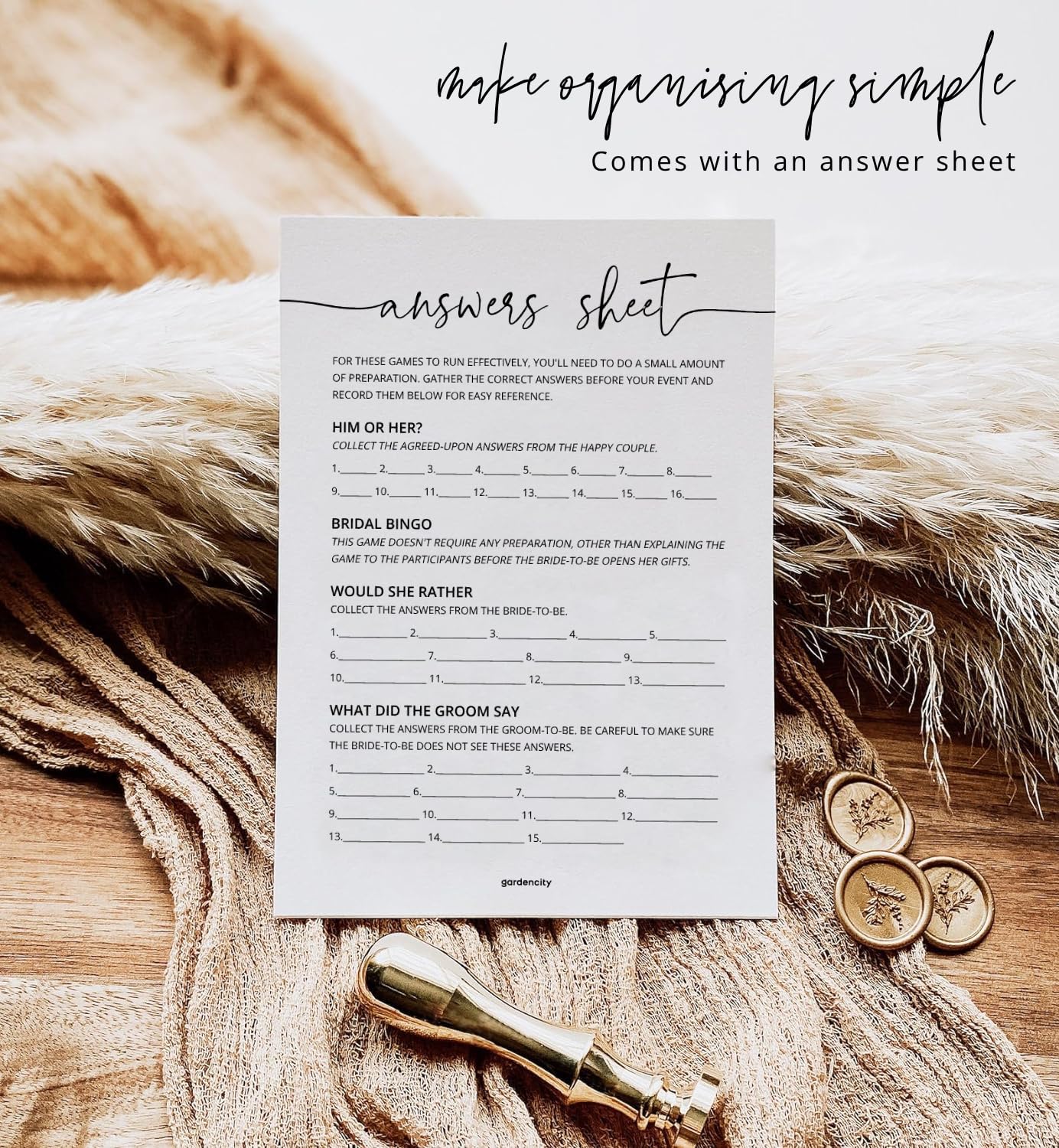 Bridal Shower Games - Set of 4 Bridal Shower Games for 30 Guests, Double-Sided Cards (Eucalyptus)